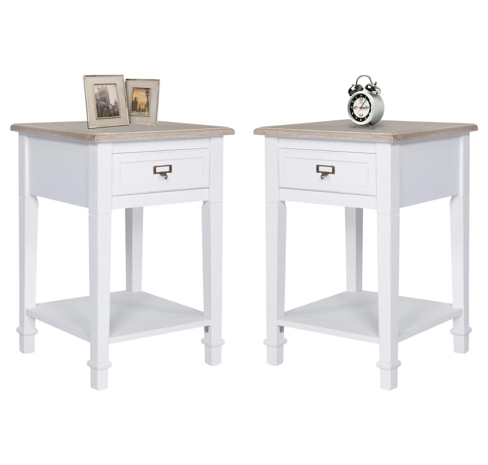 Drevy White Nightstand Set of 2 - Farmhouse End Table with Drawer ...