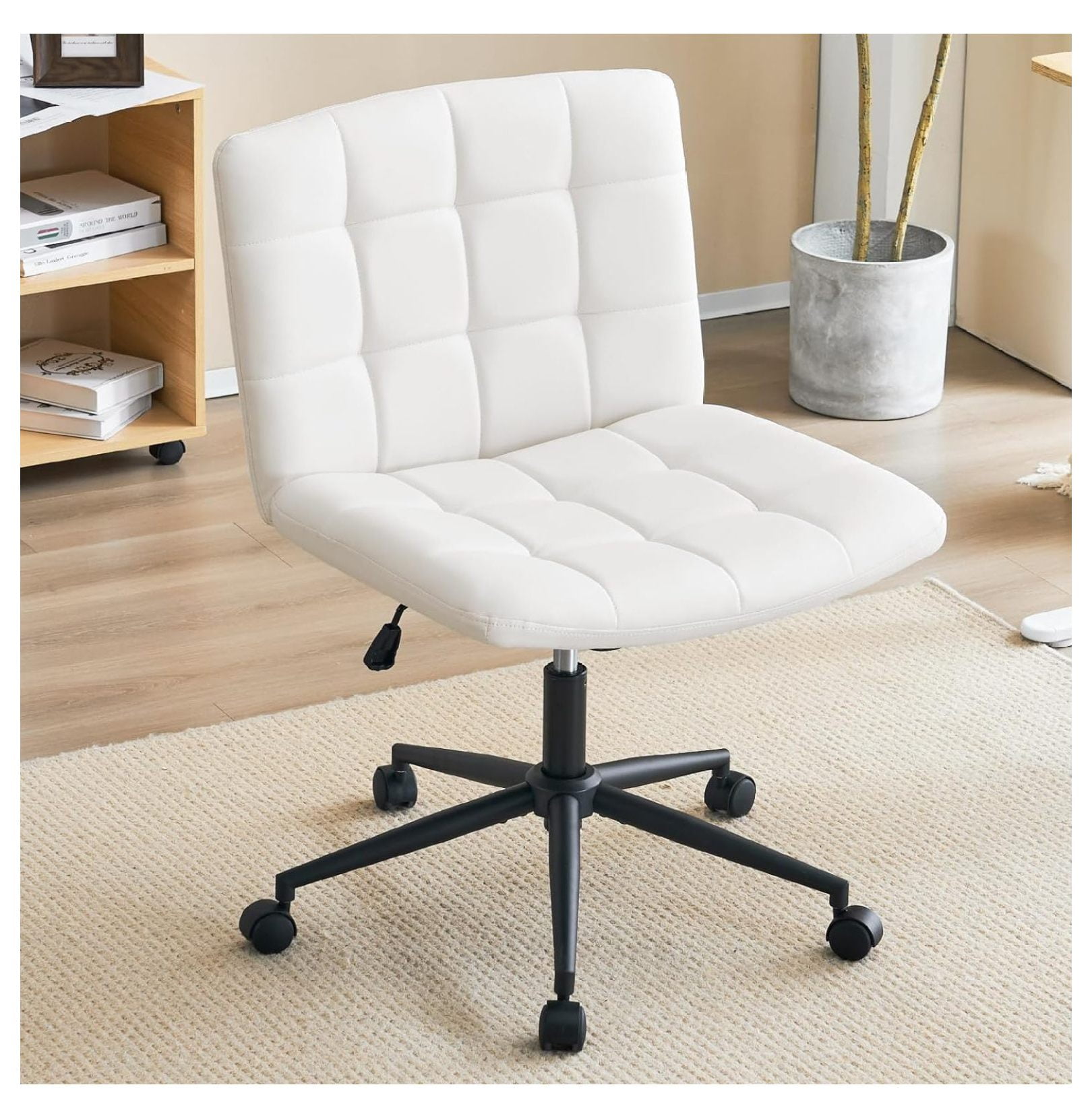 Drevy Wide Armless Desk Chair with Wheels, Back Swivel Criss Cross ...