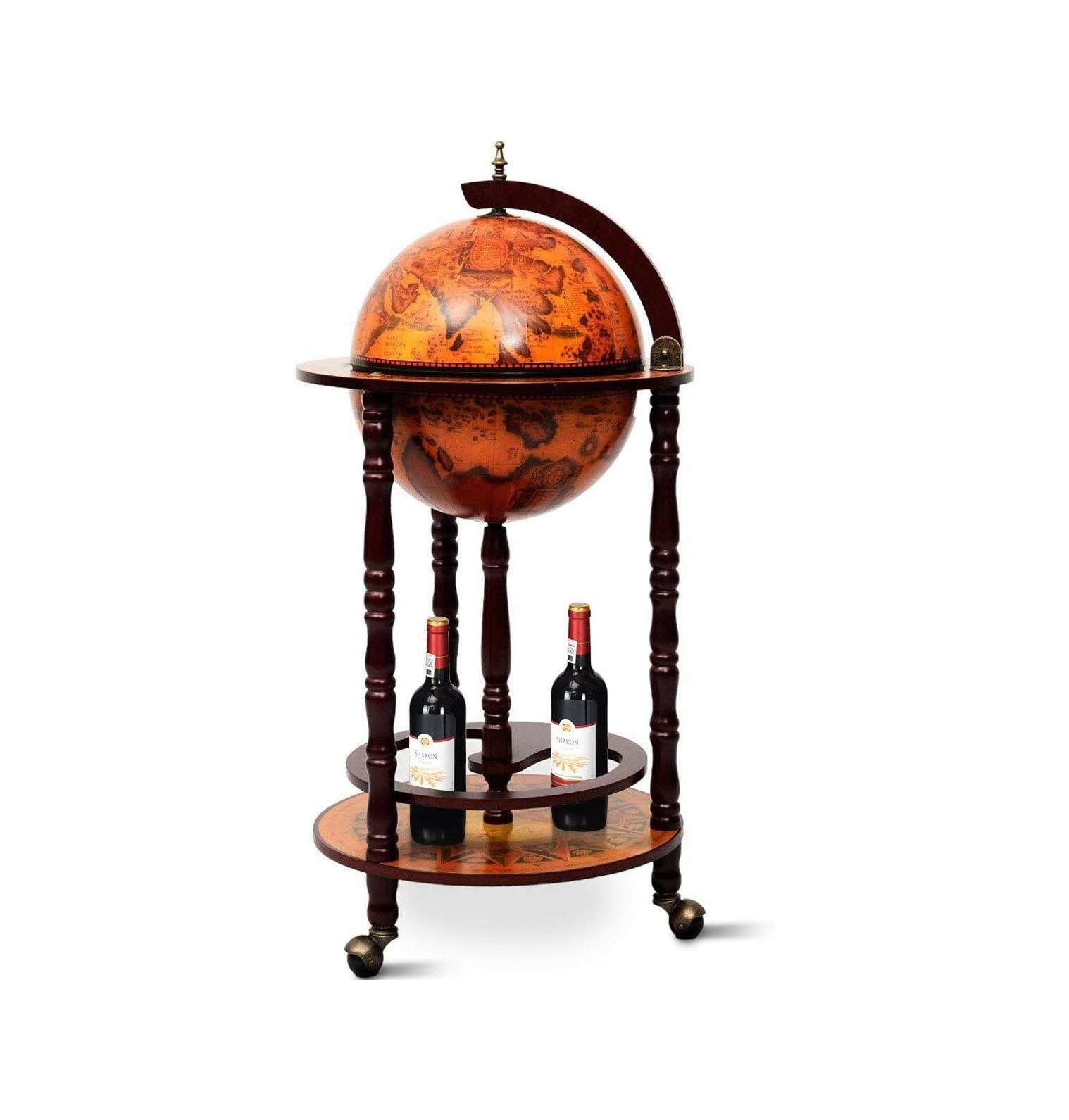 Drevy Wine Bar Stand 16th Century Italian Wood Globe Rack Liquor Bottle ...