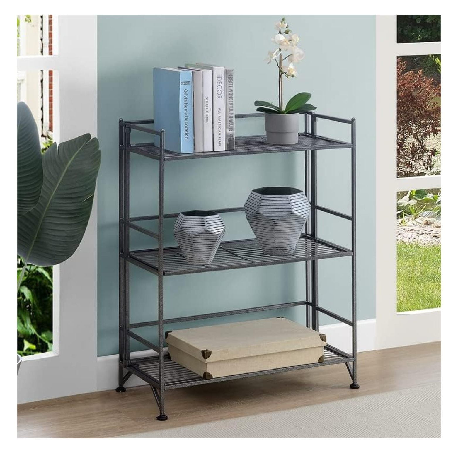 Drevy Xtra Storage Shelves - 3-Tier Wide Folding Metal Shelving, Modern ...