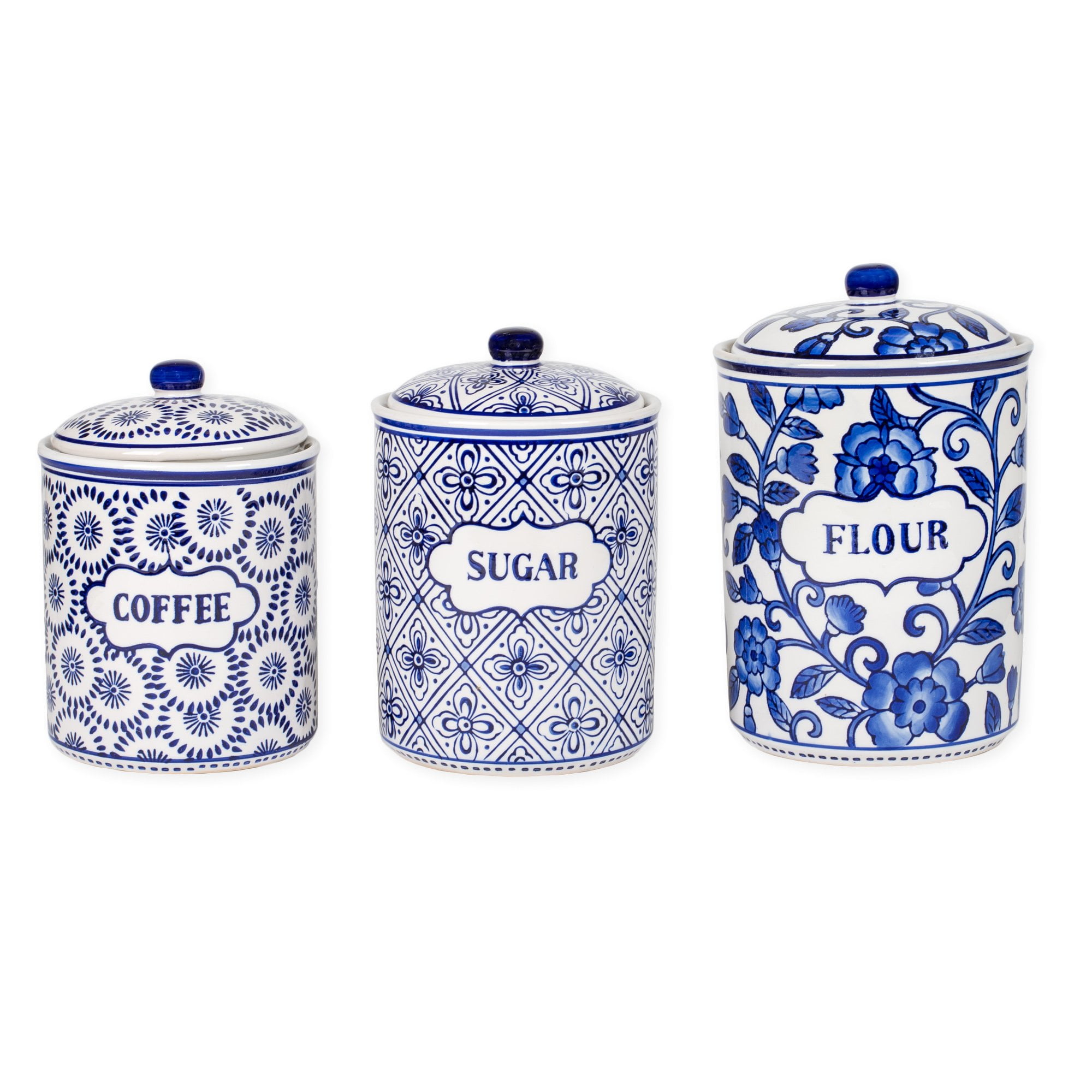 Drew Derose Blue White Patterned Ceramic 3 Pc Canister Set - Walmart.com