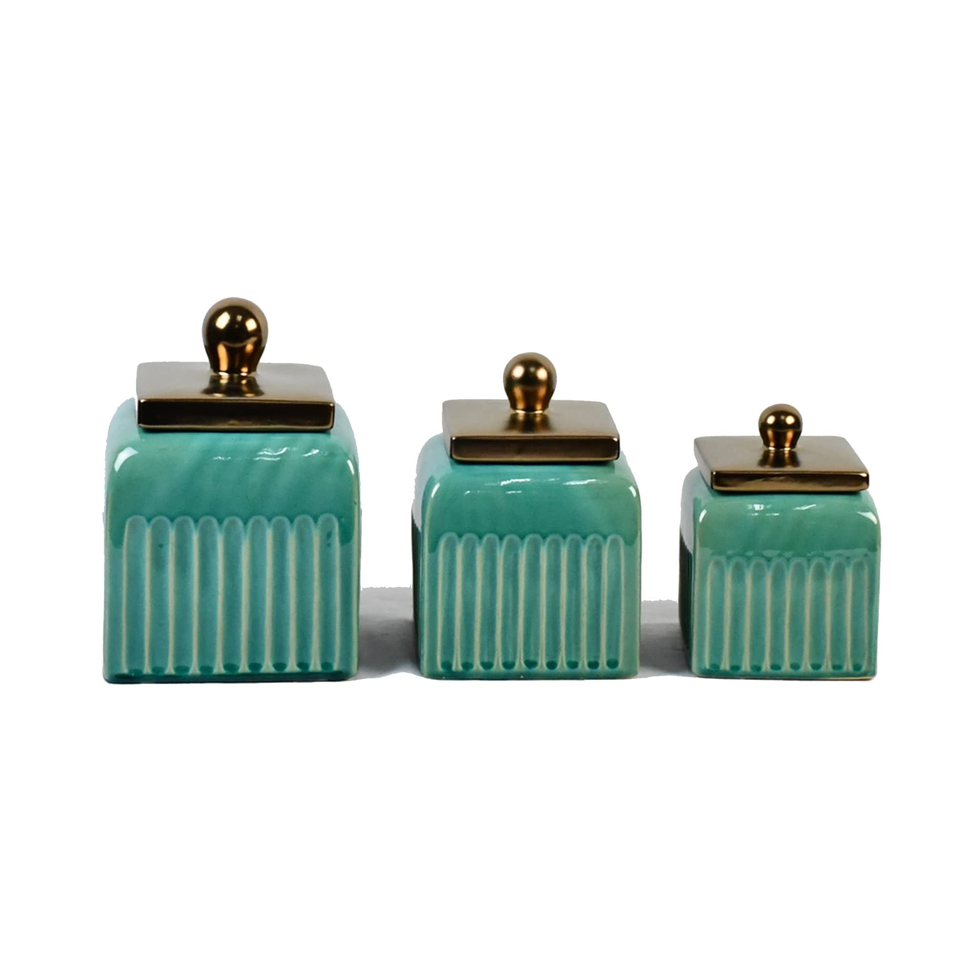 Drew Derose Turquoise Blue Square 9 x 5 x and 5 Ceramic Kitchen Jar ...
