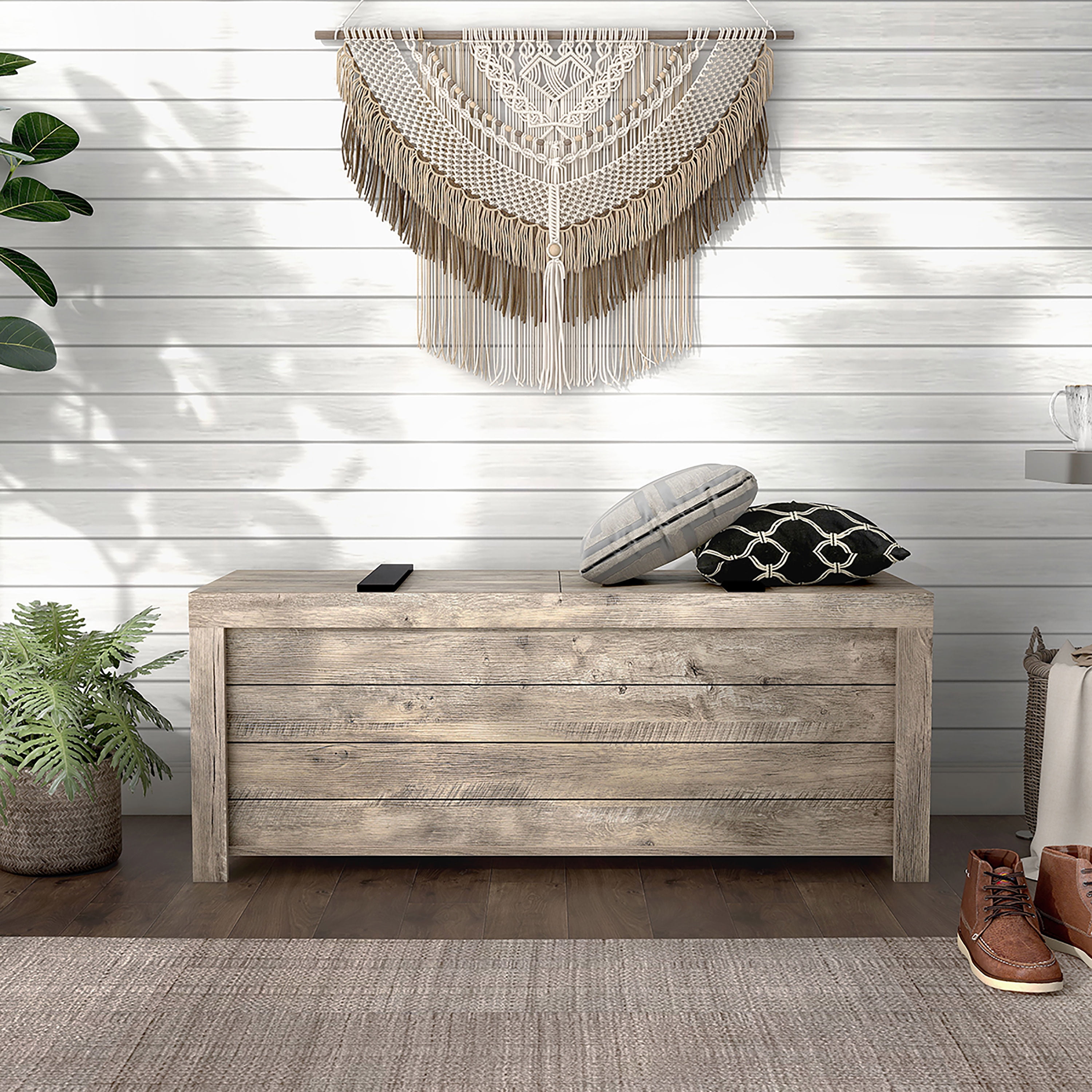 Drew Hidden Storage Wood Weathered Oak Bench - Walmart.com