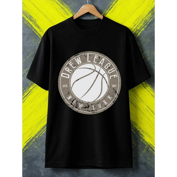 Drew League NY for men Exercise 180G 100% Cotton black basketball ...