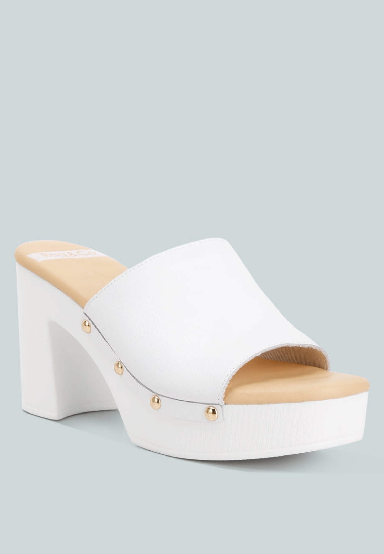 Drew Recycled Leather Block Heel Clogs In White - Walmart.com