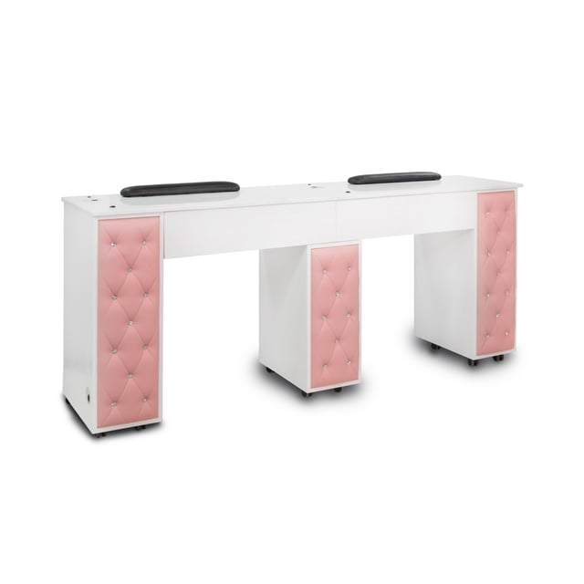Drexel Manicure Table (Double) Tufted Side Panel Nail Desk with Marble ...