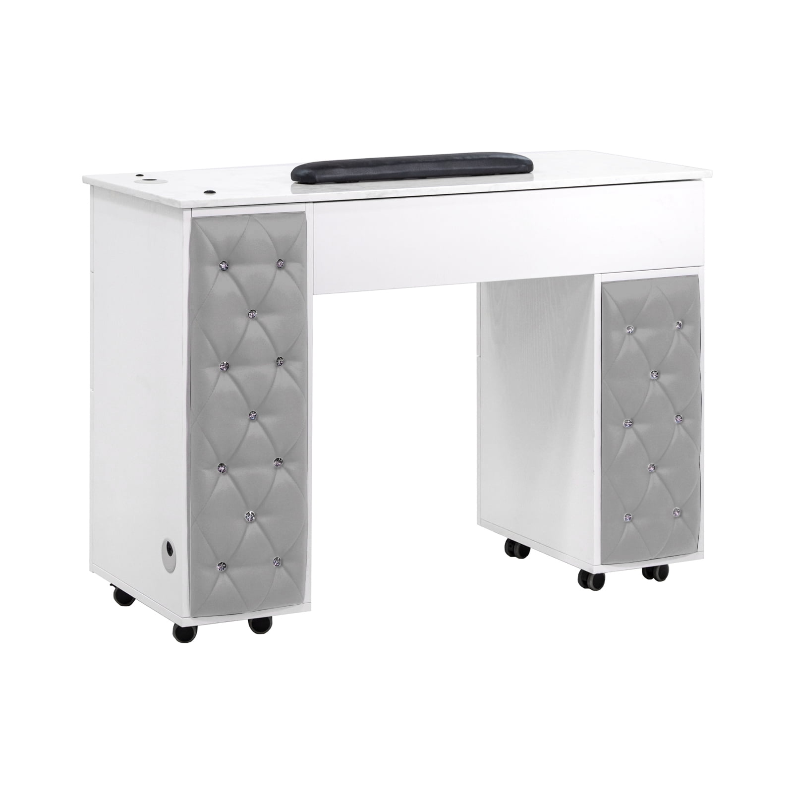 Drexel Manicure Table Tufted Side Panel Nail Desk with Marble Top ...