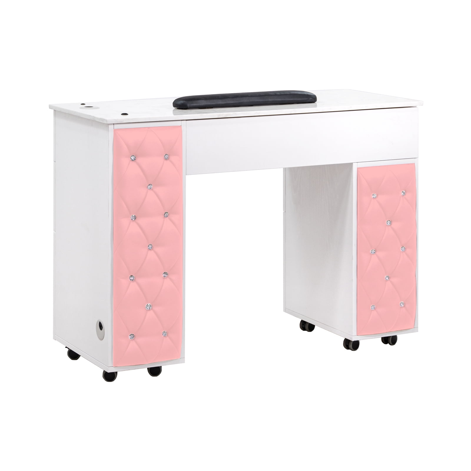 Drexel Manicure Table Tufted Side Panel Nail Desk with Marble Top ...