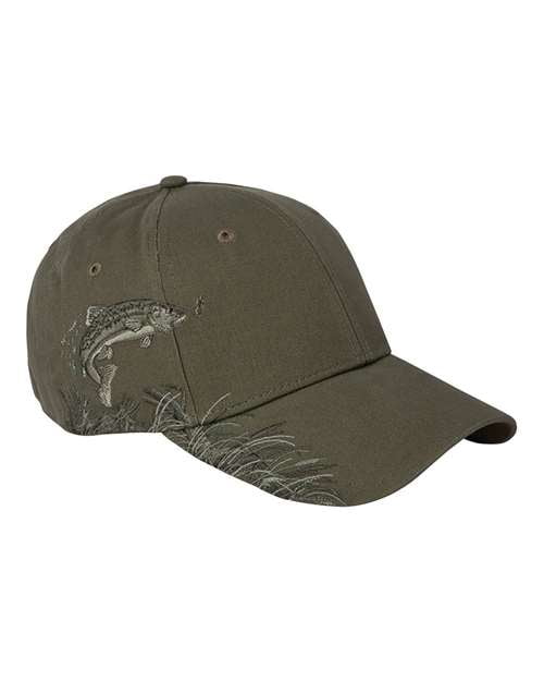 Dri Duck 3200 Wildlife Series Brushed Cotton Cap, Trout & Olive ...