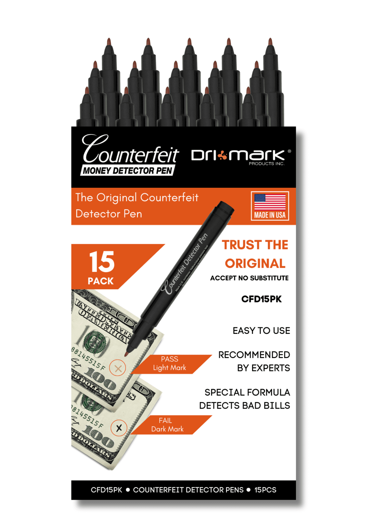 Dri Mark Counterfeit Dollar Marker, 15-Pack, Authenticity Checker, Real ...
