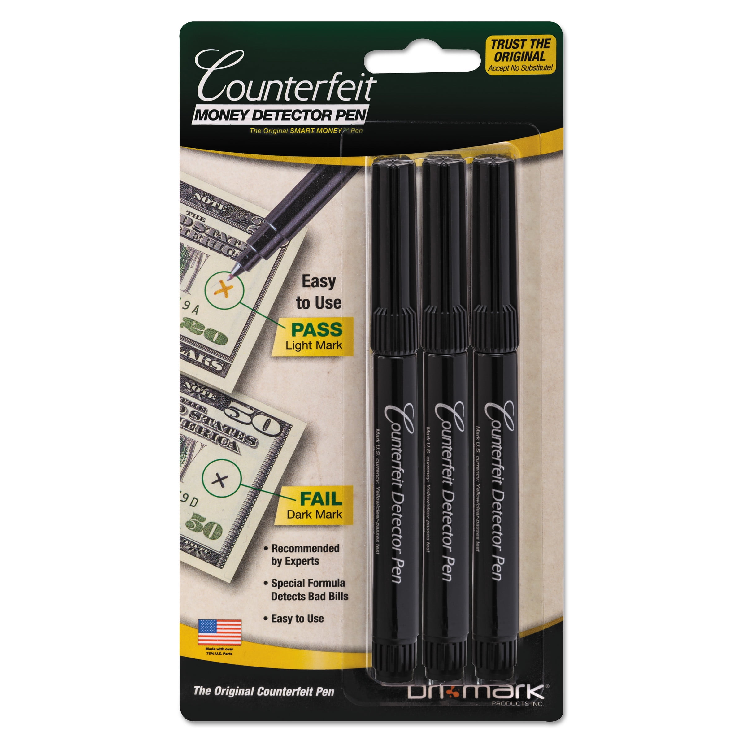 Dri Mark, DRI3513B, Counterfeit Detector Pens, 3 / Pack, Black ...