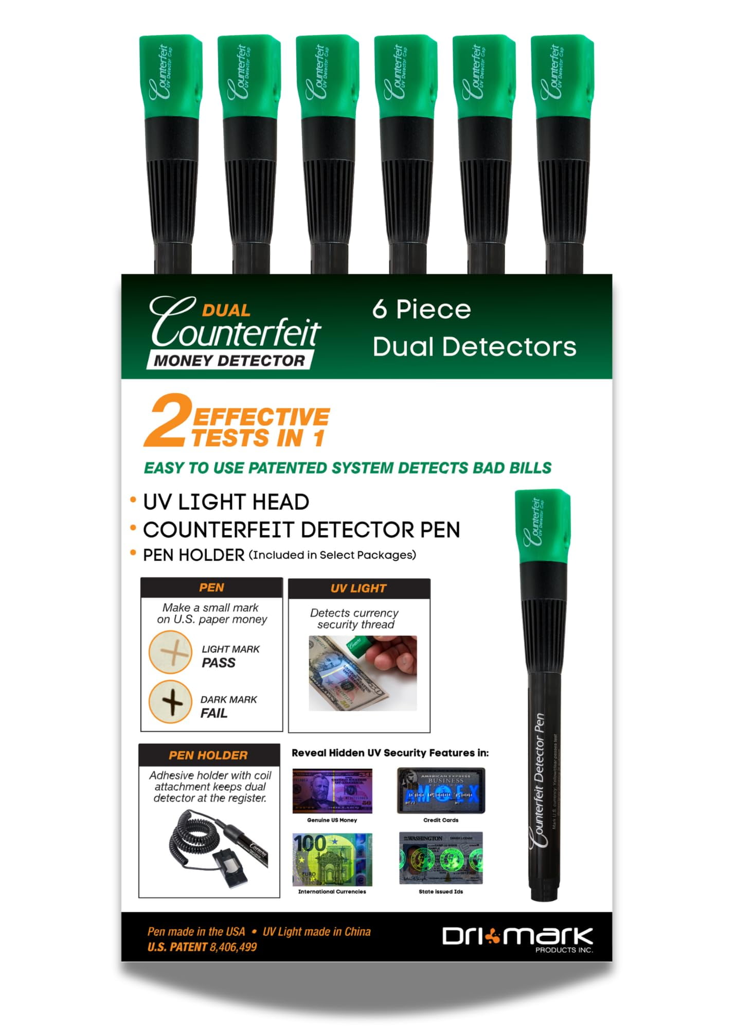 Dri Mark Dual Test Counterfeit Money Detector Pen, UV Light 6 Pack ...