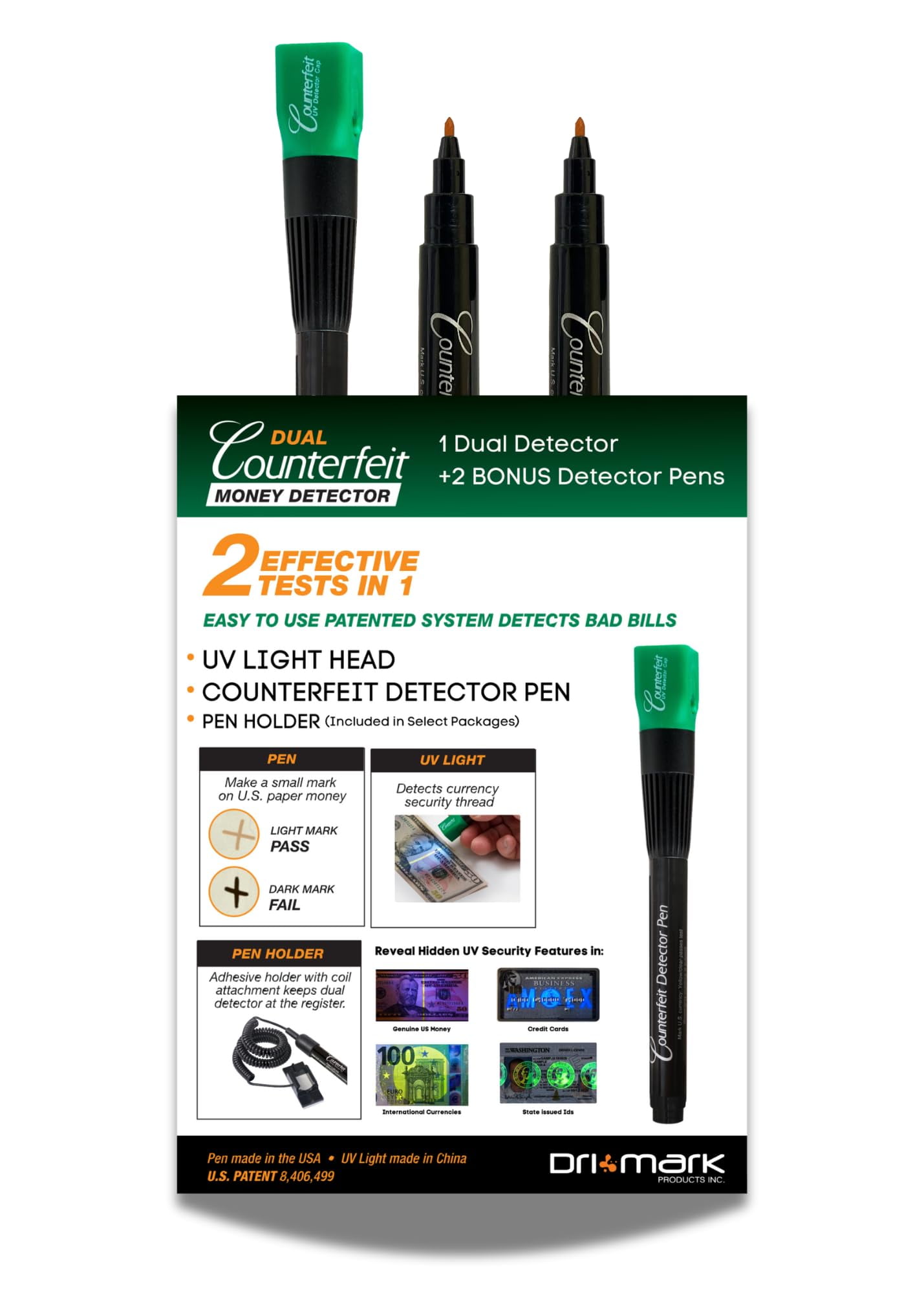 Dri Mark Dual Test Counterfeit Money Detector Pen, UV Light Head Bonus ...