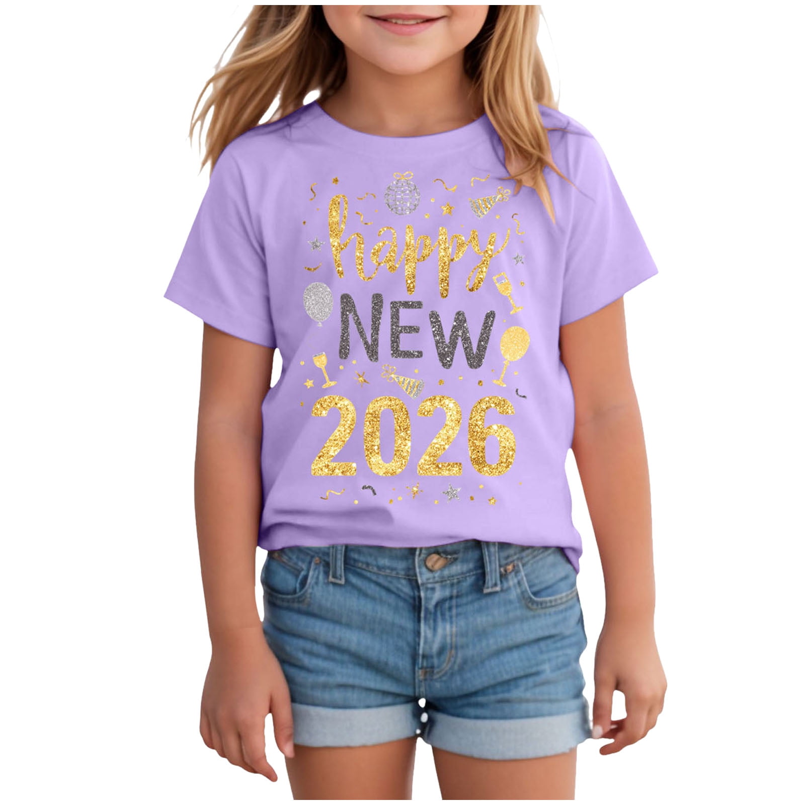Drie Happy New Year Shirt Girls Graphic Print Summer Short T-Shirts for ...