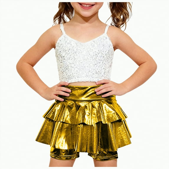 Drie Skirts for Girls Girls Metallic Leggings with Skirt Kids Shiny ...