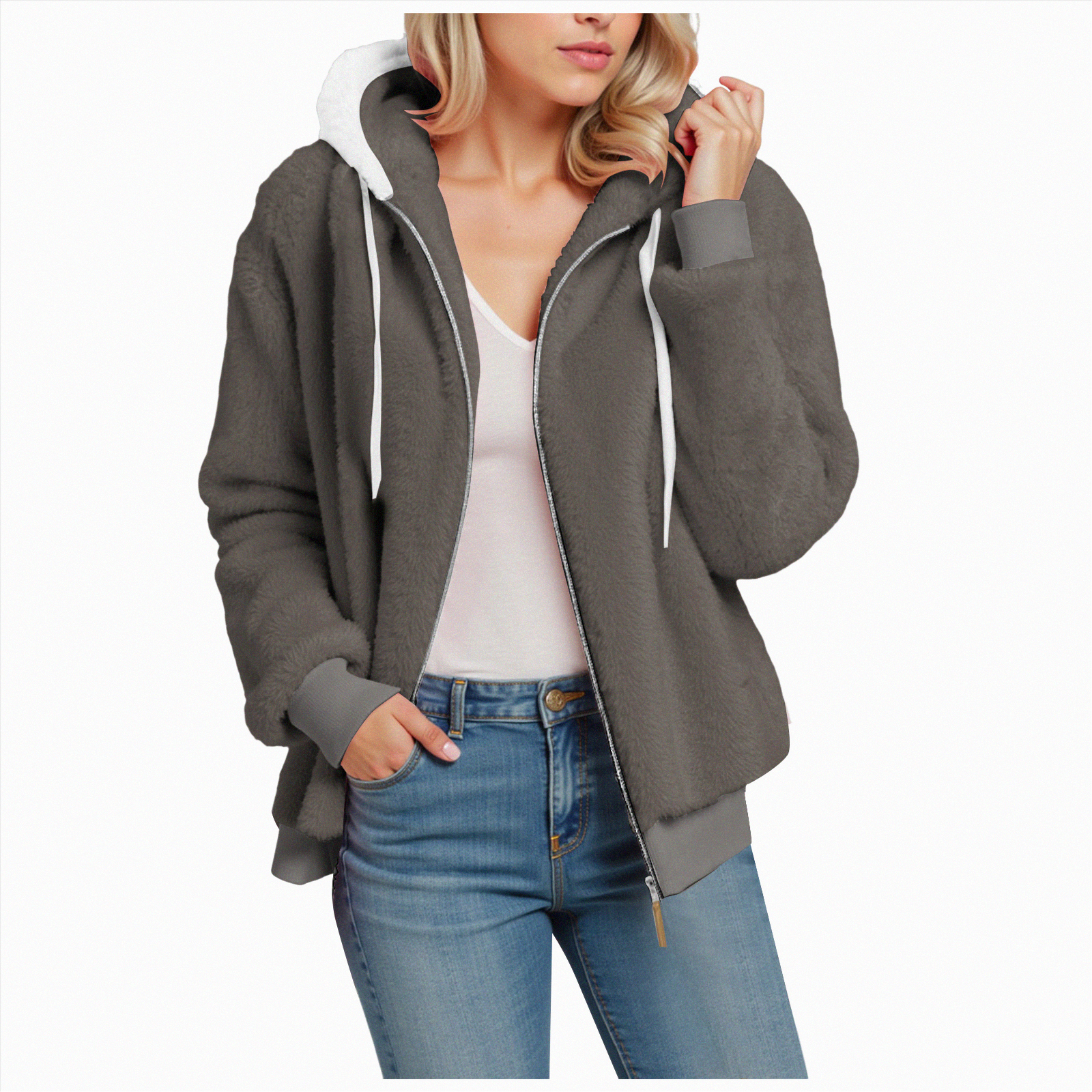Drie Teddy Jacket Women's Fashion Shearling Shaggy Full Zip Coats Warm ...