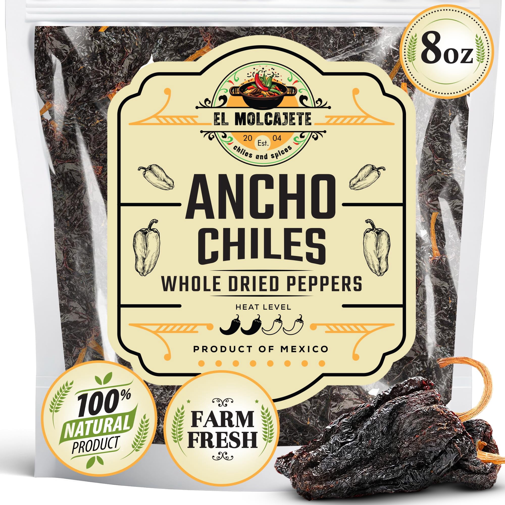 Dried Ancho Chile Peppers 8oz MDA05 - All Natural, Mild to Medium Heat ...