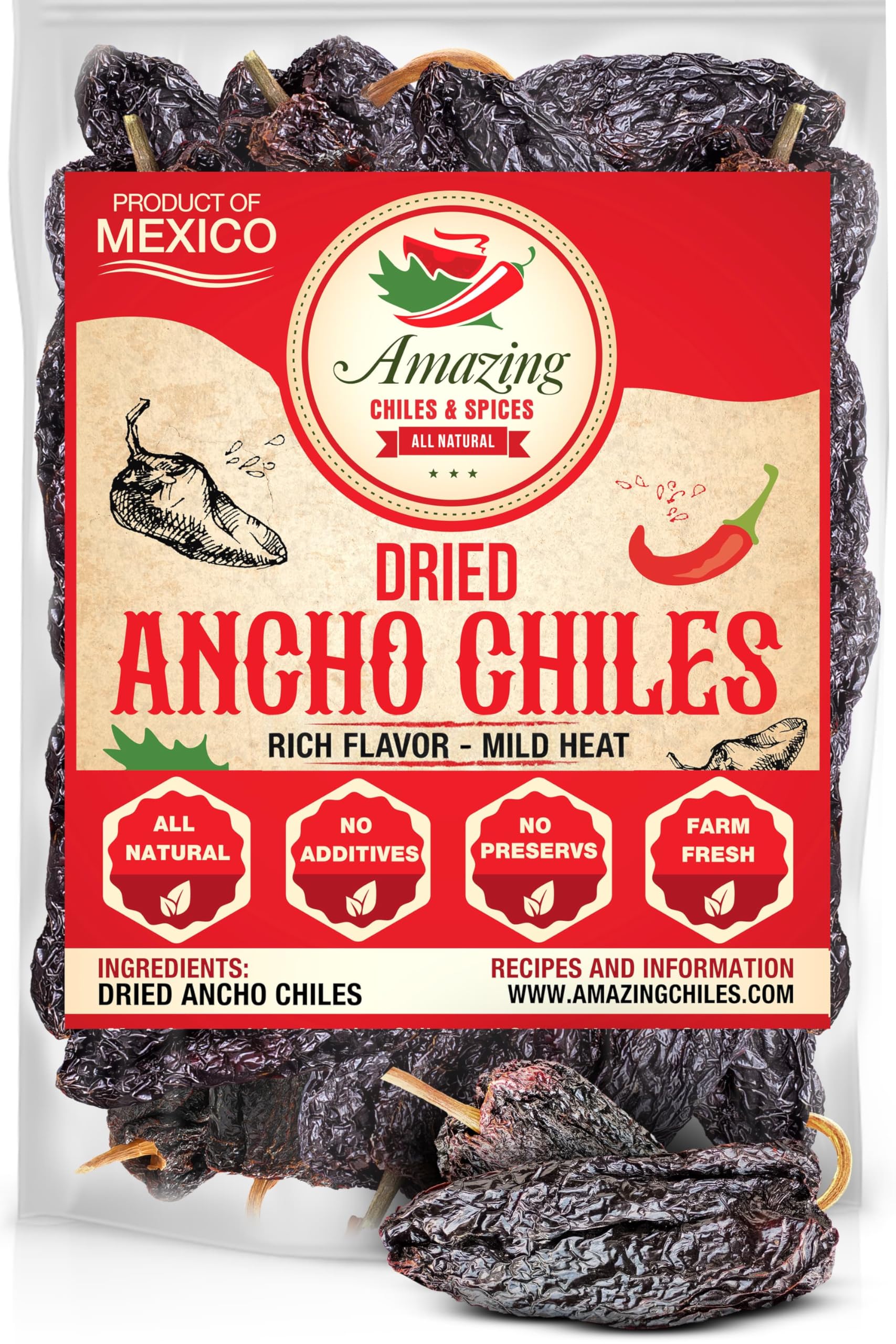 Dried Ancho Chiles Peppers AIF9 8 oz -Natural Great For Recipes Like ...