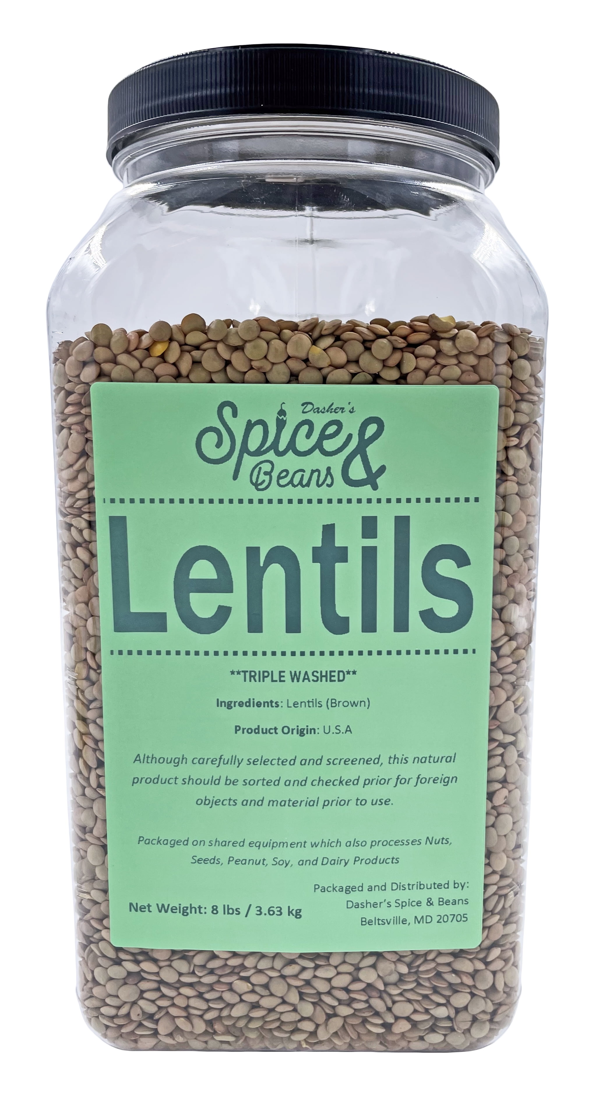 Dried Brown Lentils by Dasher's Spice & Beans | Triple Washed | 128 oz ...
