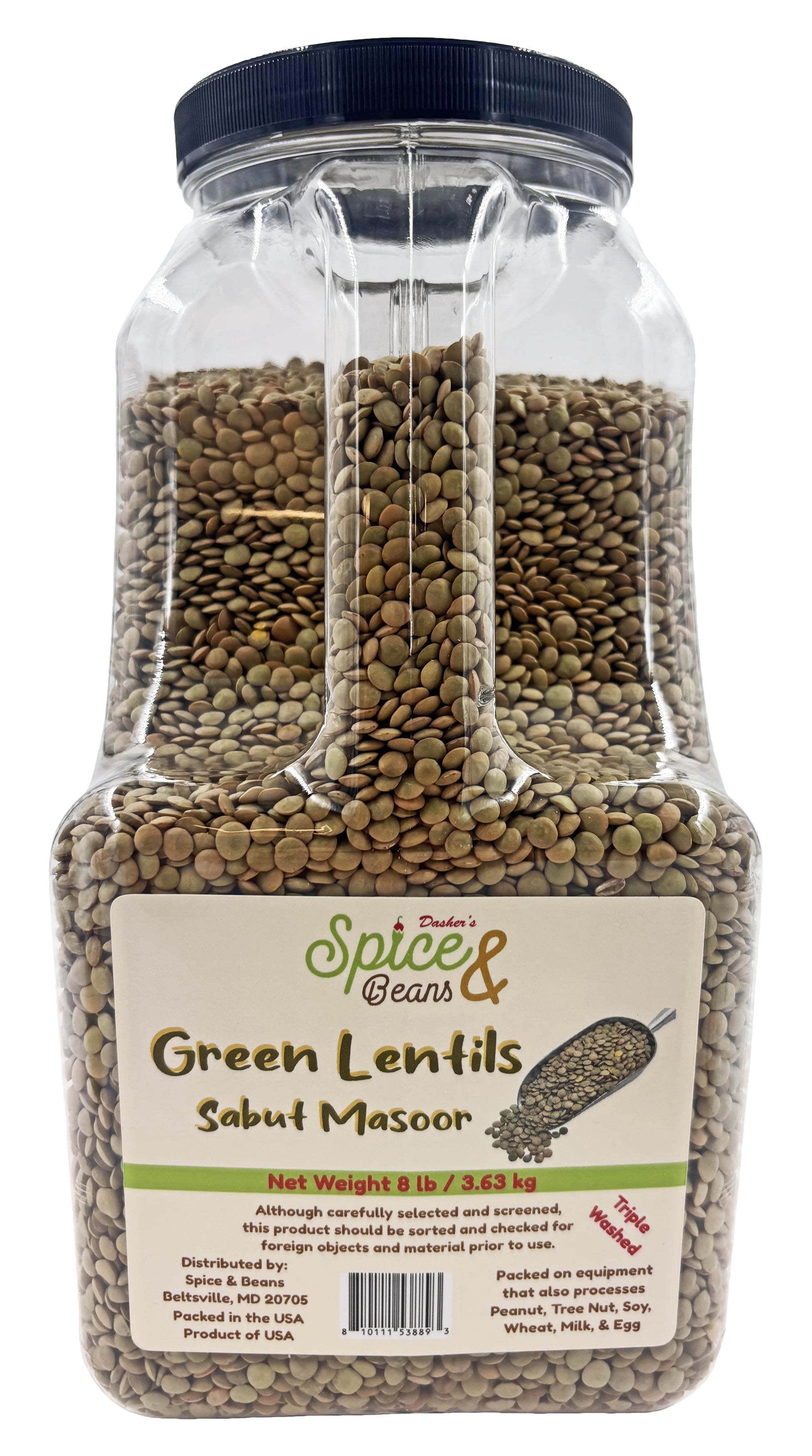 Dried Green Lentils by Dasher's Spice & Beans | Triple Washed | 128 oz ...
