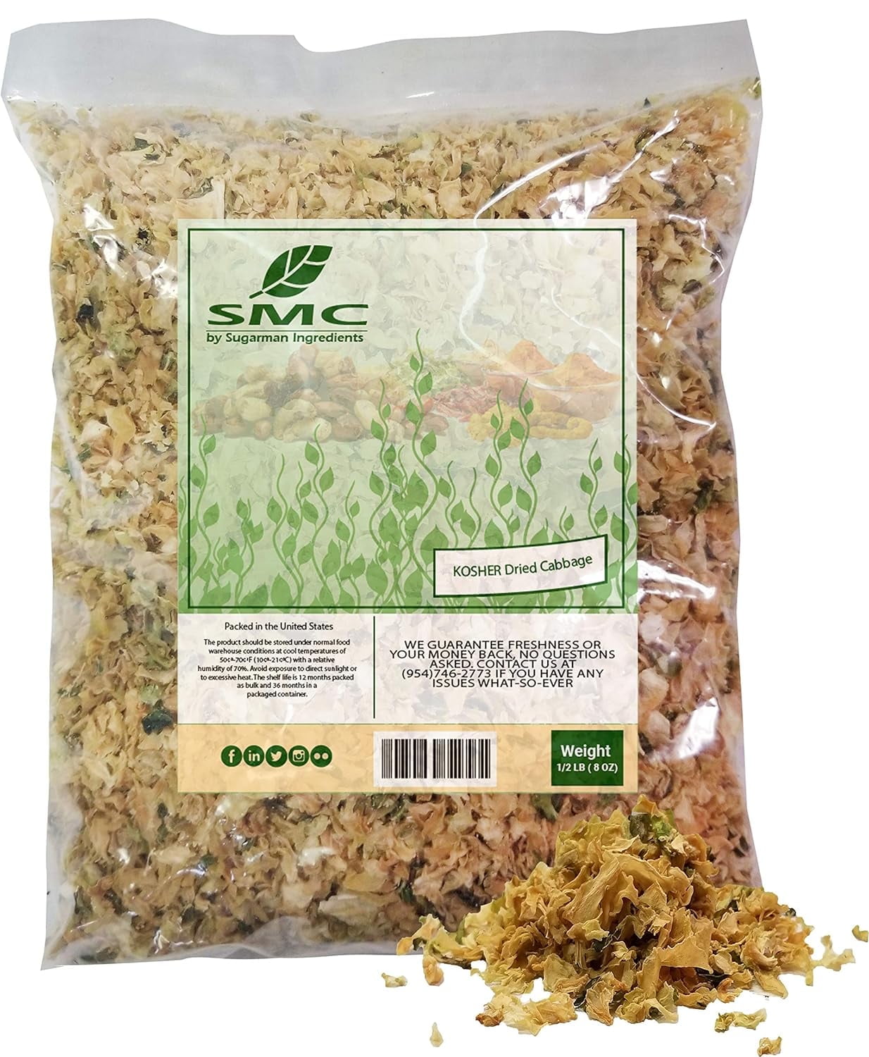 Dried Cabbage 0.5 Pound Bulk-Heat Sealed in a Poly Bag-Dehydrated Dried ...