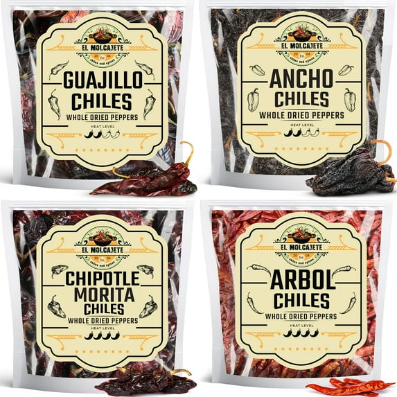 Dried Chile Pepper Variety KEF28 4-Pack - Ancho, Guajillo, Chipotle ...