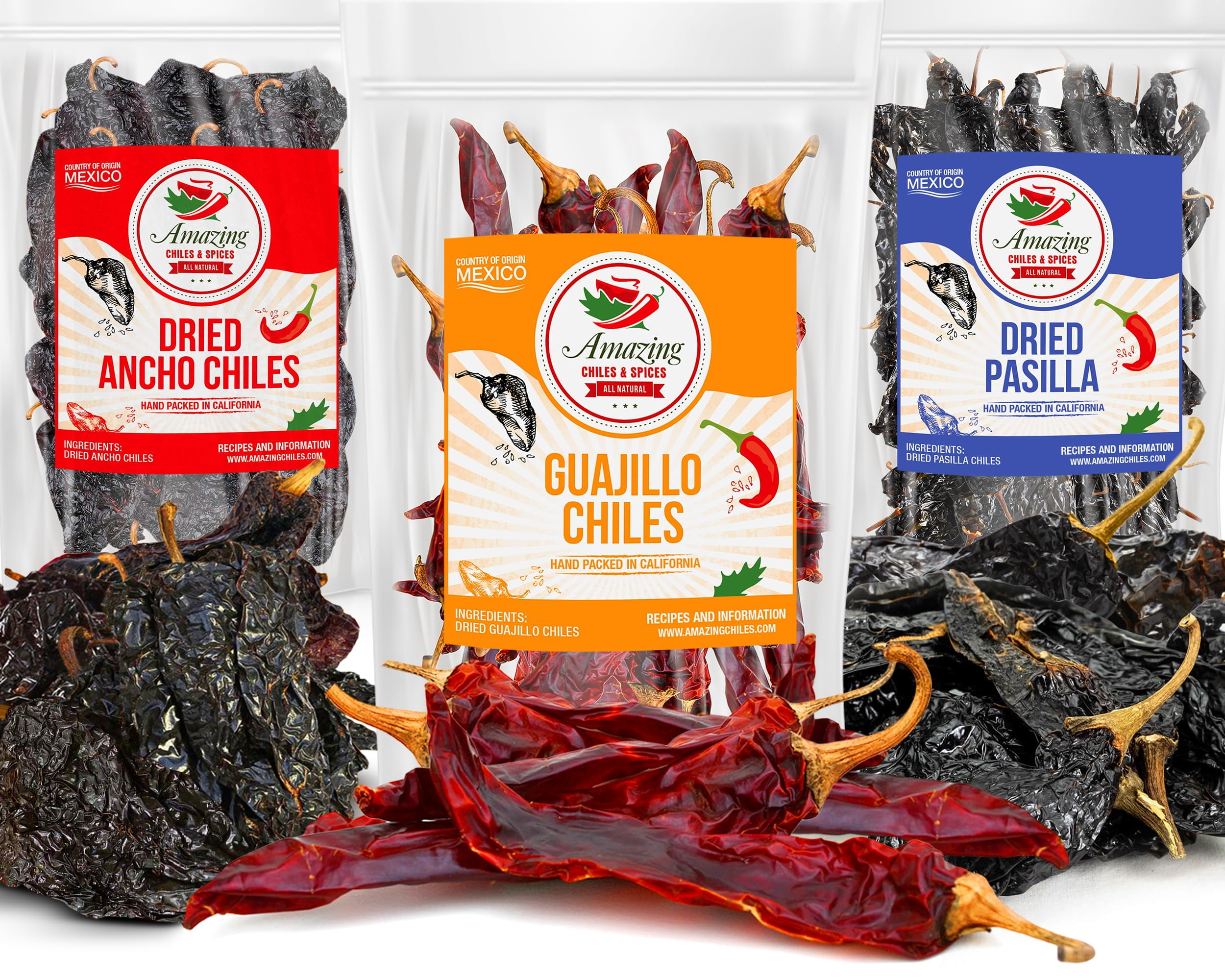 Dried Chile Peppers Variety MFF30 Pack (12 oz Total) - Ancho, Guajillo ...