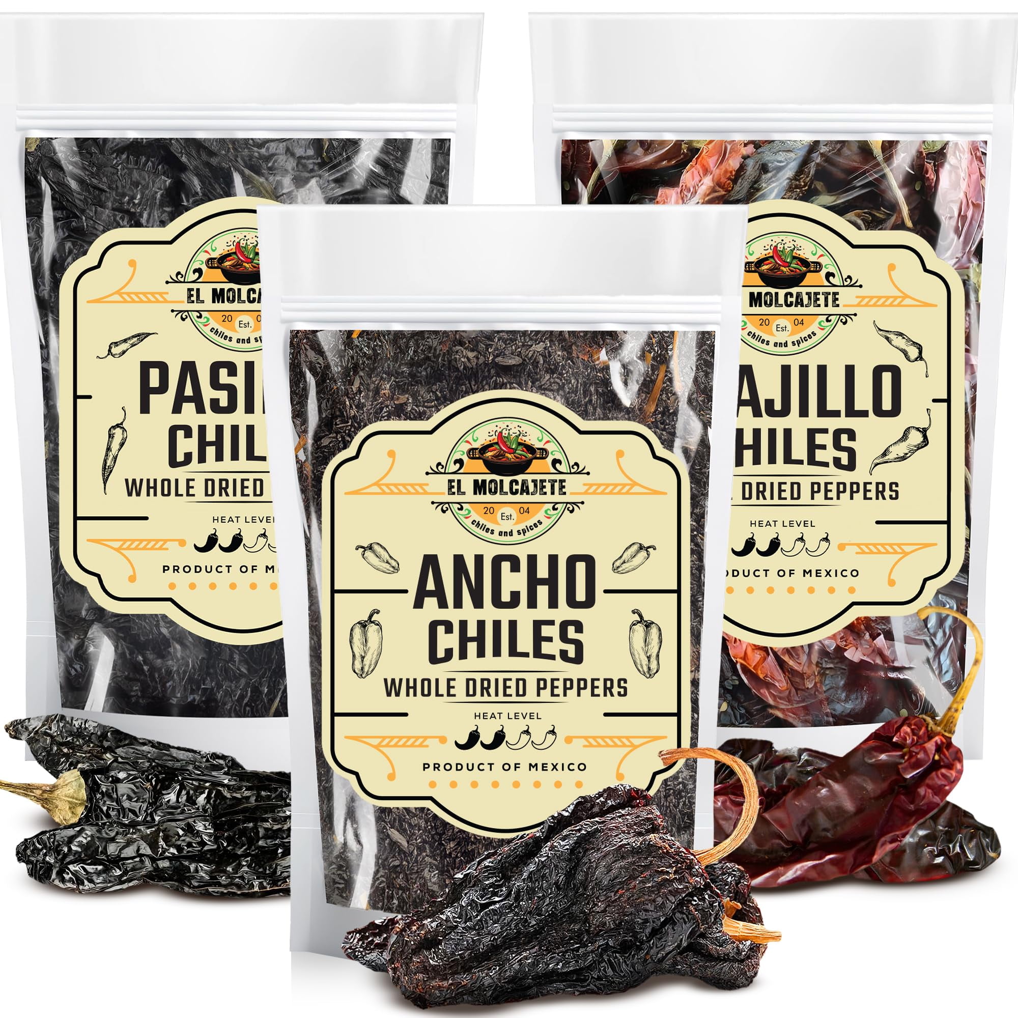 Dried Chili Pepper Variety BCF26 Pack 4oz Each - Premium Whole Ancho ...