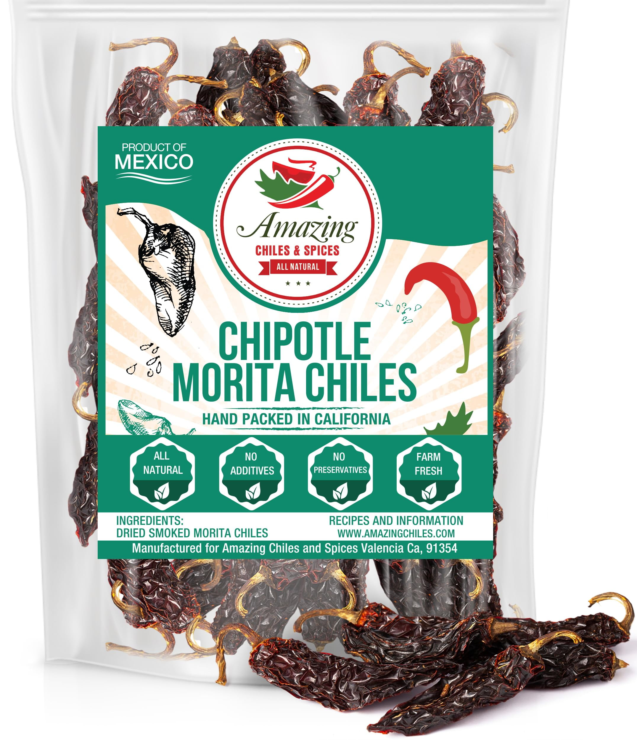 Dried Chipotle Morita Chile KEF28 Peppers 4 oz - Flavor, Use For Mexican Recipes, Mole, Sauces ...