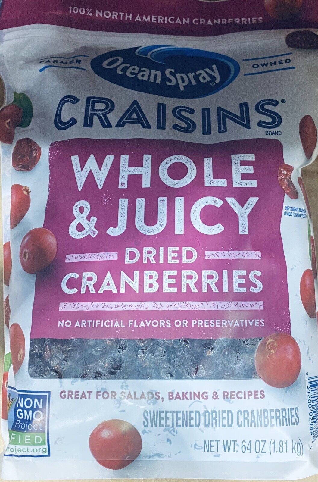 Dried Craisins Dried Cranberries WHOLE & JUICY 64 oz Bag / 4 Lbs ...