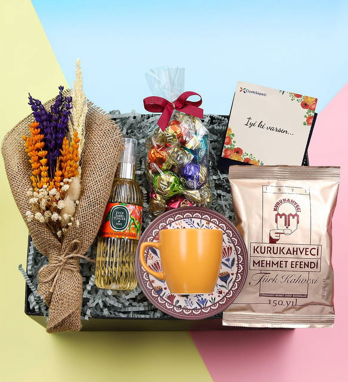 Dried Flower Bouquet & Orange Turkish Coffee Cup & 150ml Eyüp Sabri Tuncer SPREY COLORYA ...