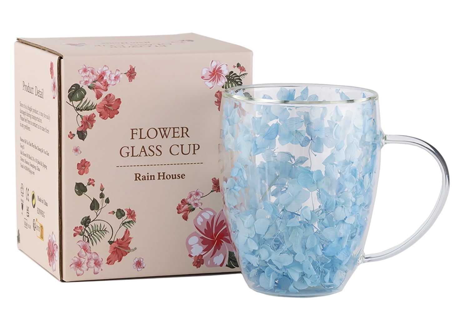 Dried Flower Double Wall Glass Cup, Aesthetic Flowers Coffee Mugs, Cute ...
