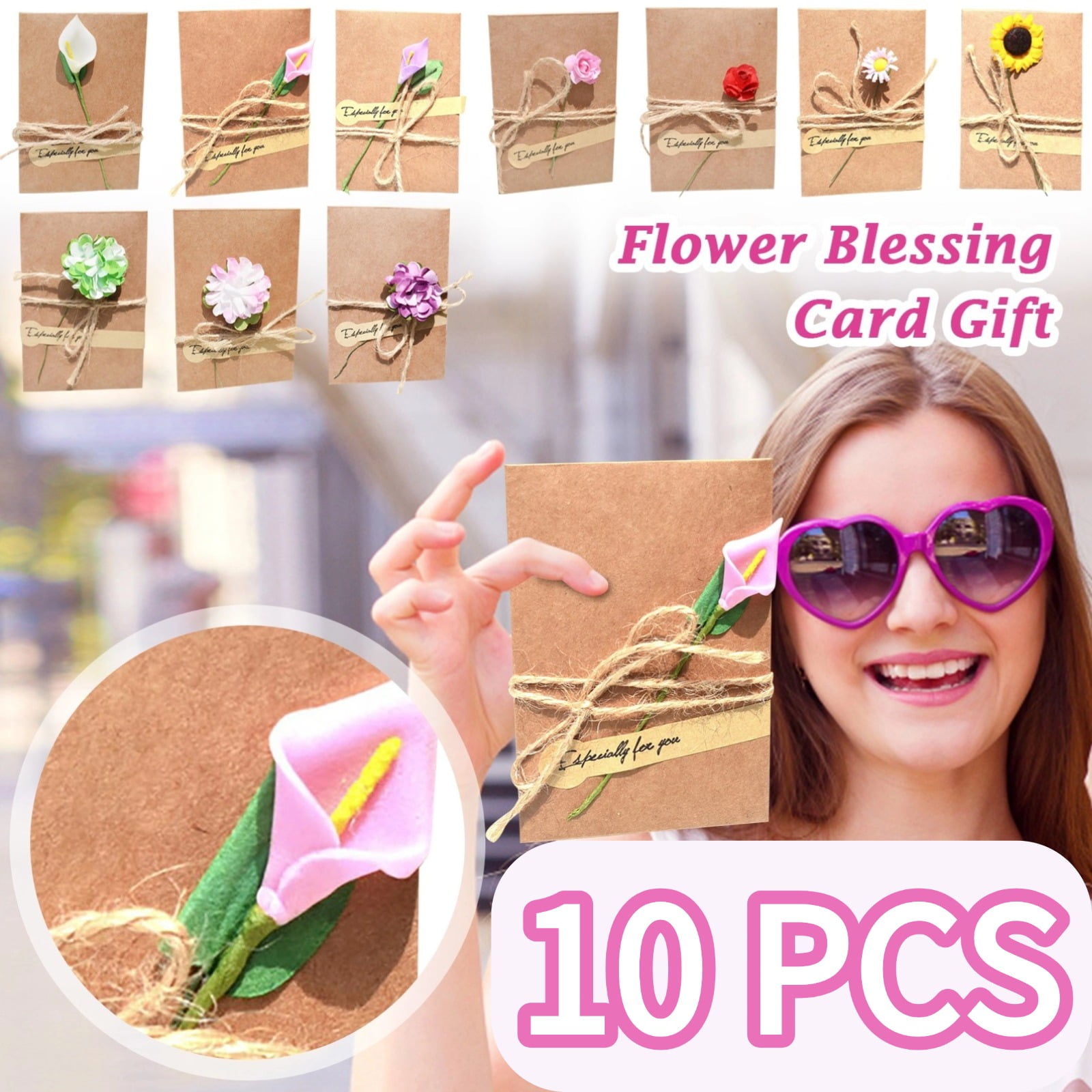 Dried Flowers Greeting Card with Envelopes, Brown Retro Kraft Holiday ...