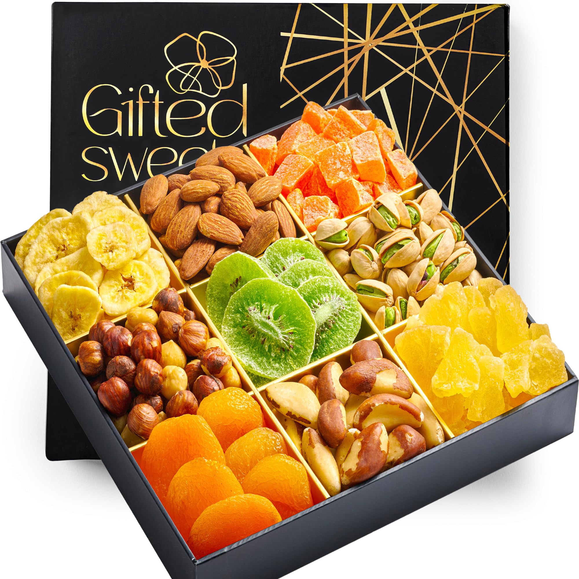 Dried Fruit & Nuts Gift Basket - 9 Variety Assortment Mix- Gourmet Dried Fruit Ans Nuts Snack ...