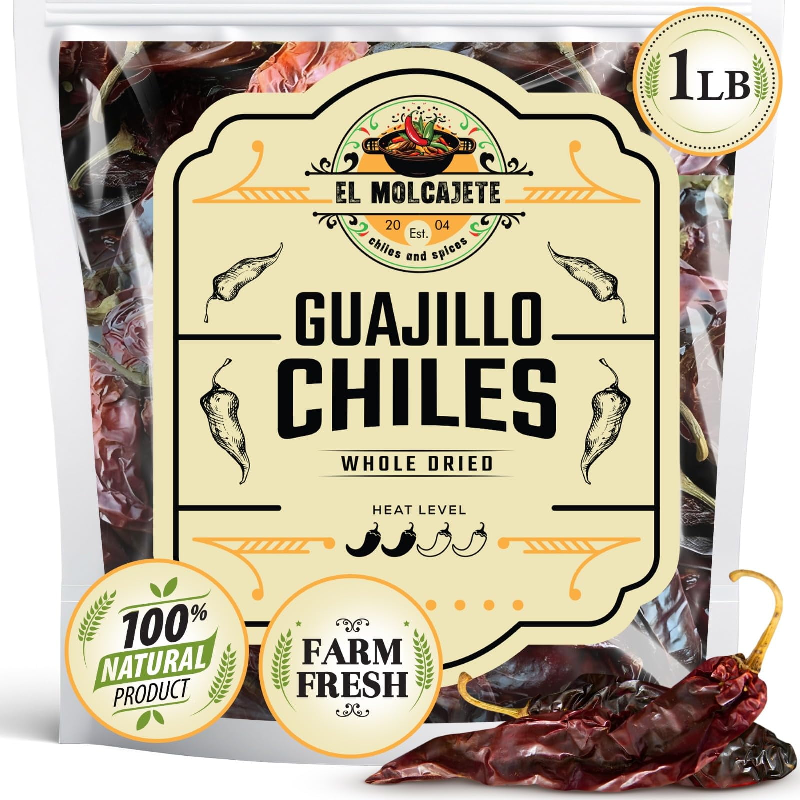 Dried Guajillo Chile Peppers MFF30 16oz (1LB) - All Natural, Mild to ...