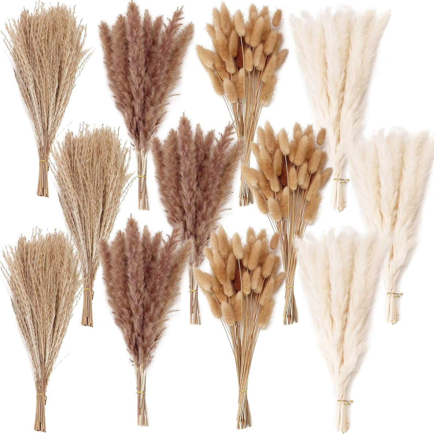 Dried Pampas Grass Decor, 100 Stems Pampas Grass Contains Bunny Tails ...
