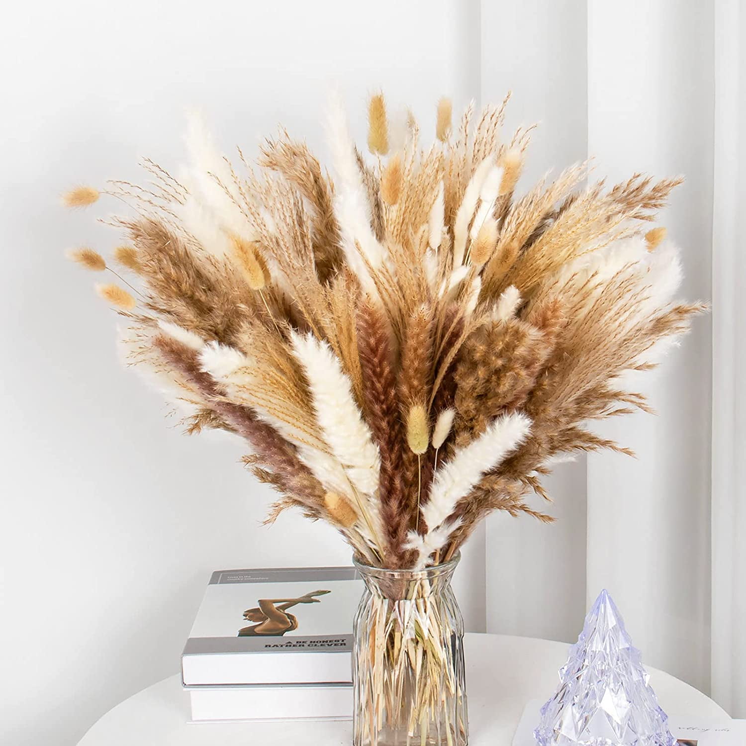 120 PCS Dried Pampas & Bunny Tails Flowers, Boho Grass Bouquet for ...