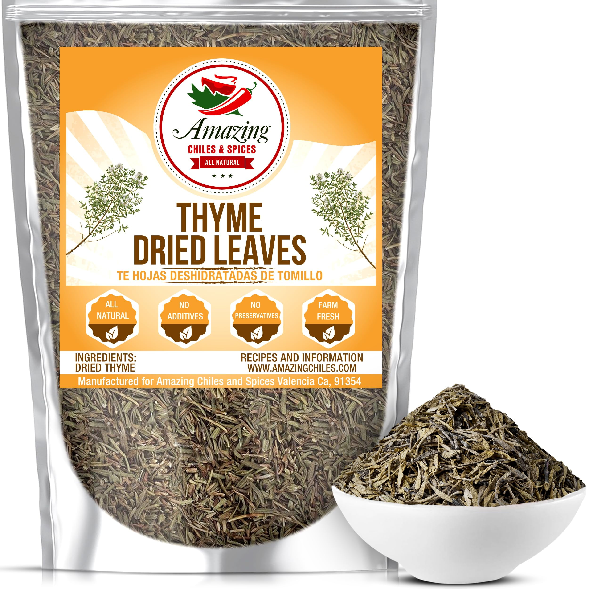 Dried Thyme Leaves, 4 MZF22 oz. Bag, Natural Herbs and Spices for Pastas, Soups, Oils, Dips, and ...