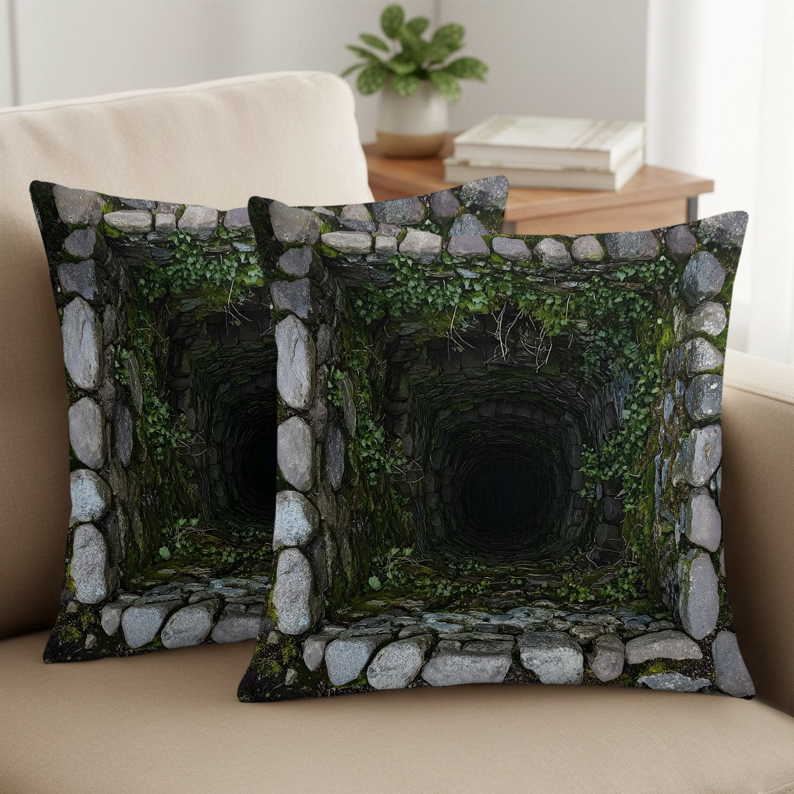 Dried Well Pillow Covers Set of 2, 3D Abstract Mysterious Ancient Stone ...