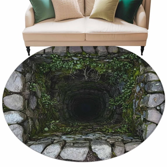 Dried Well Round Rug 6Ft 3D Abstract Ancient Mystery Illusion Tunnel ...