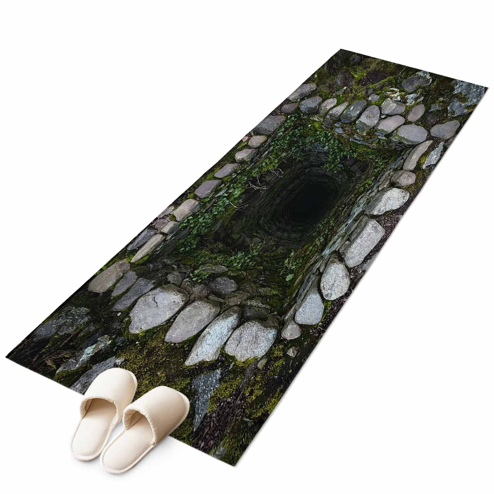 Dried Well Runner Rug 2'x6' 3D Abstract Ancient Mystery Illusion Tunnel ...