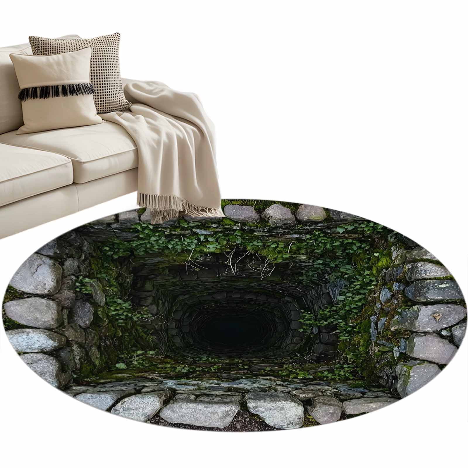 Dried Well Washable Round Area Rug 3 ft, 3D Abstract Ancient Mystery ...