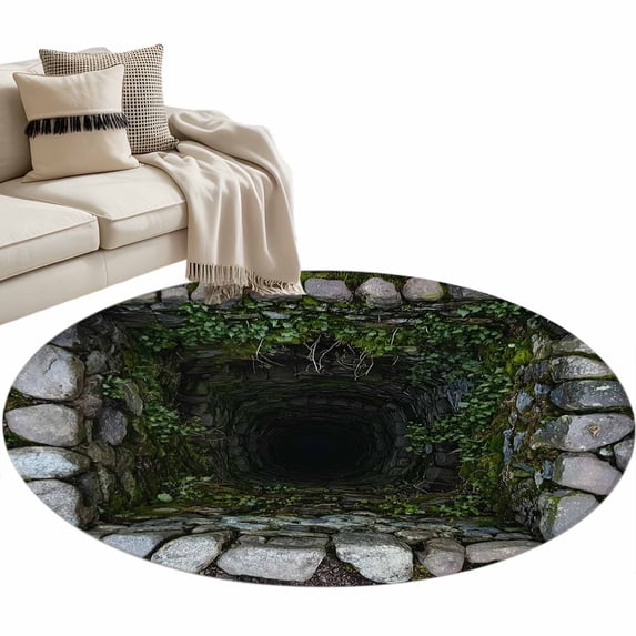 Dried Well Washable Round Area Rug 3 ft, 3D Abstract Ancient Mystery ...