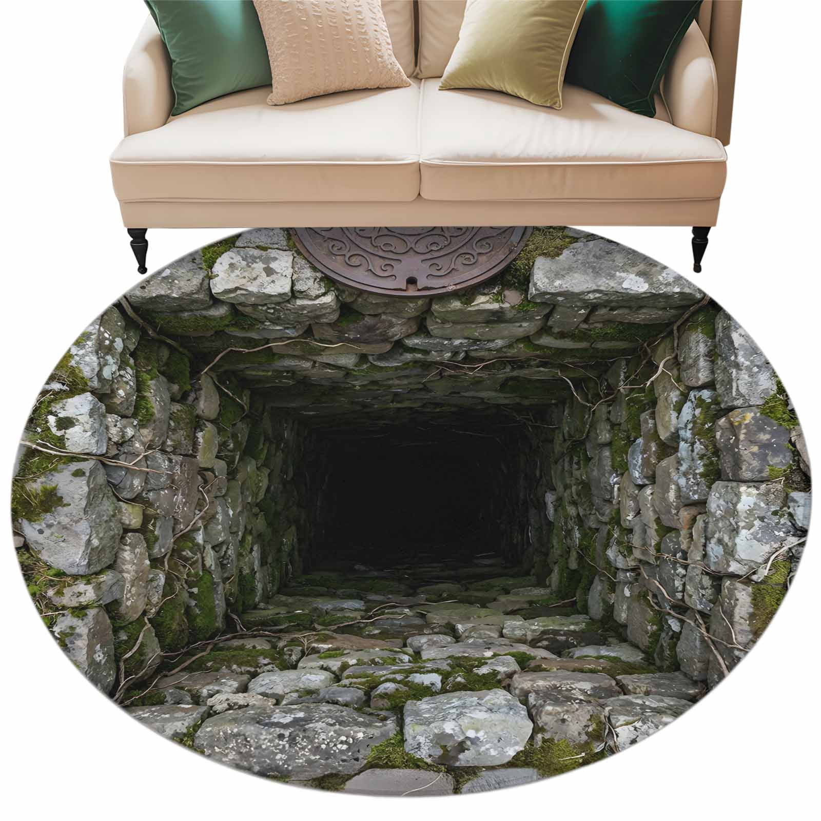 Dried Well Washable Round Area Rug 6 ft, 3D Abstract Mystery Illusion ...