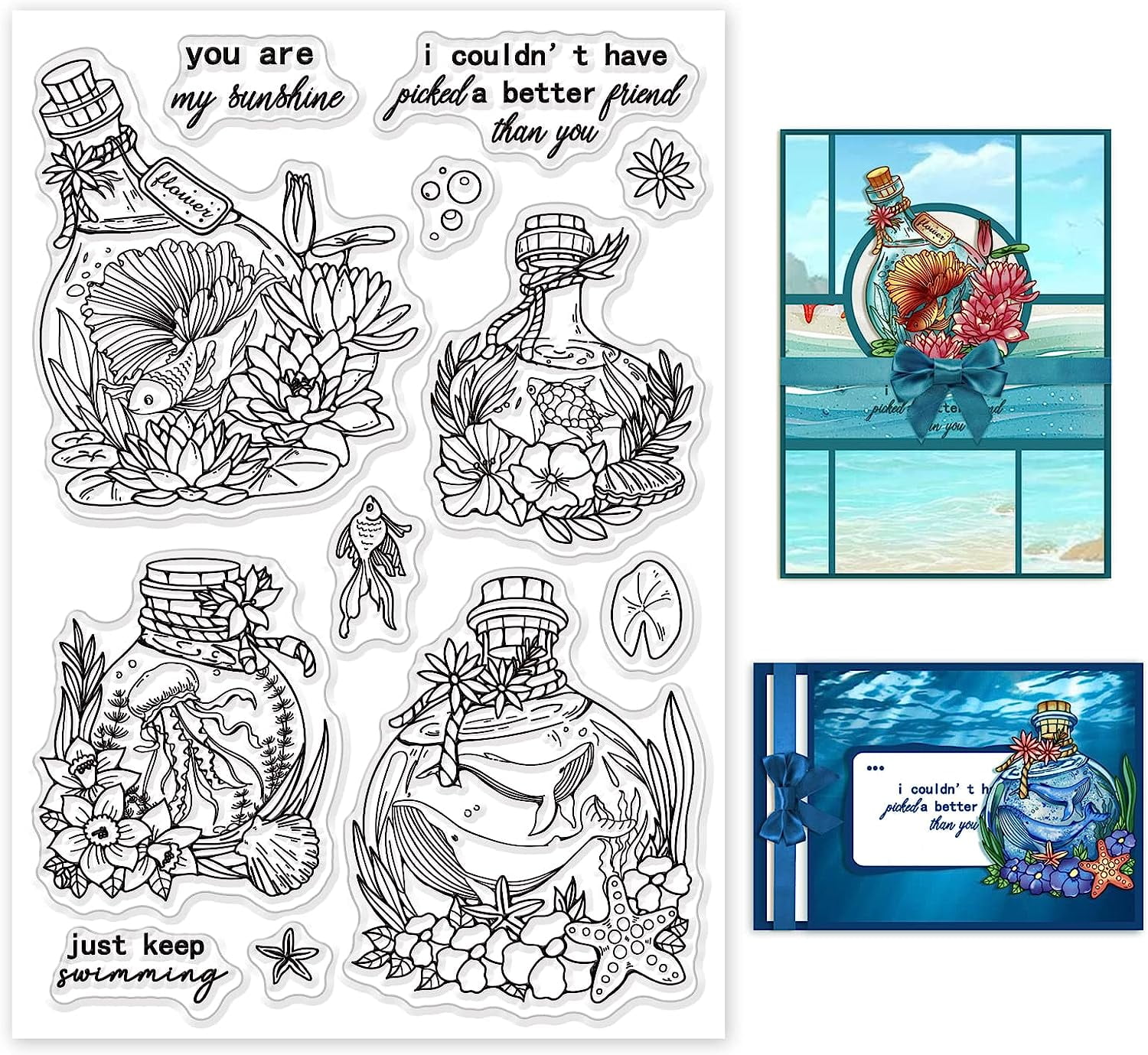 Drift Bottle Clear Stamp Flower Silicone Stamp Cards Starfish Rubber ...