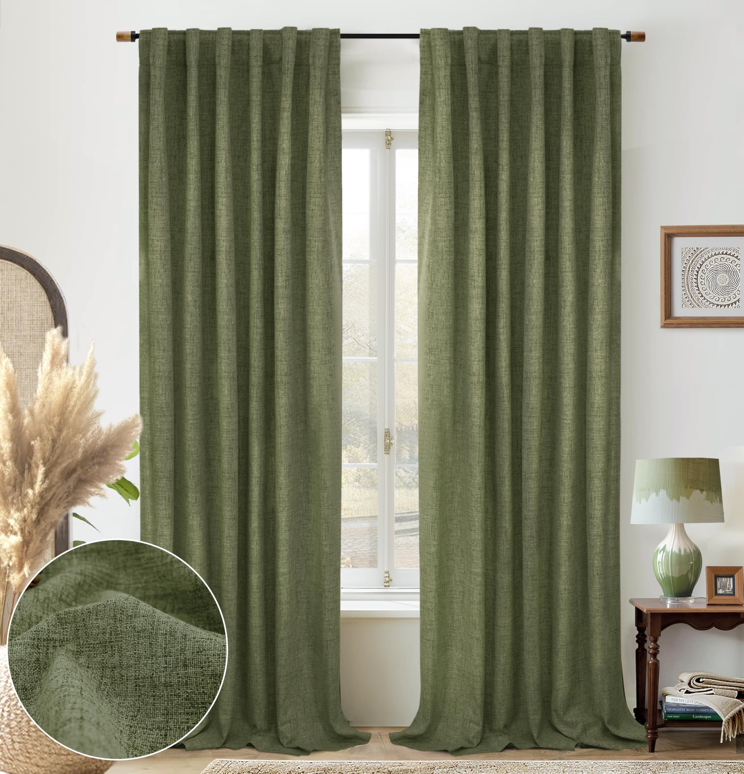 DriftAway 100% Blackout Linen Curtains for Bedroom 108 Inches Long ...