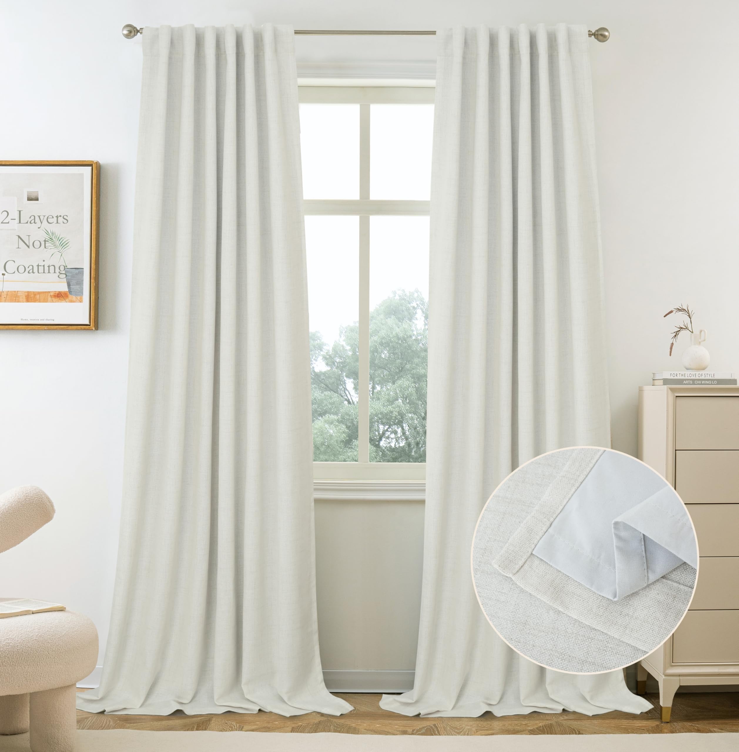 DriftAway 100% Blackout Linen Curtains for Bedroom 96 Inches Long Drape ...