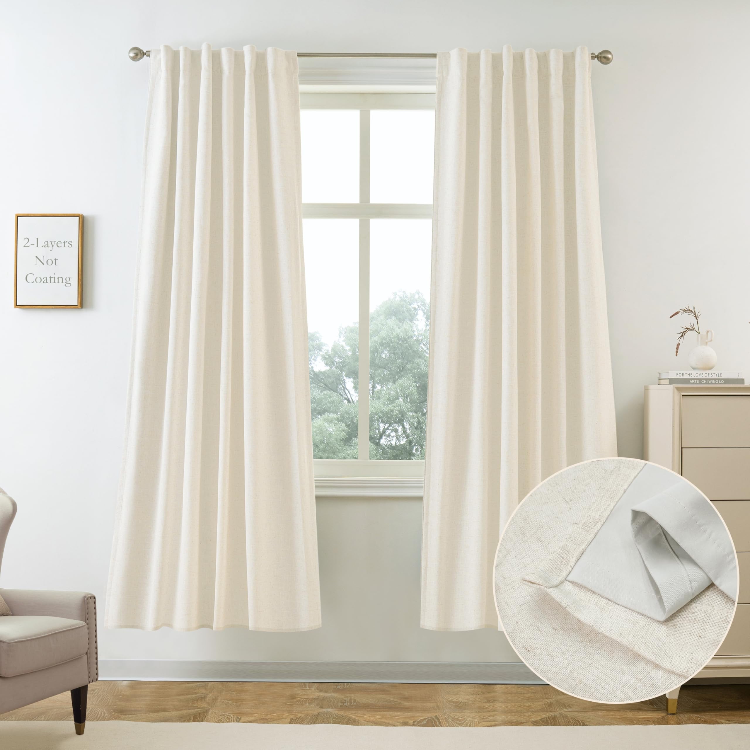 DriftAway 100% Blackout Natural Linen Curtains for Bedroom 72 Inches ...