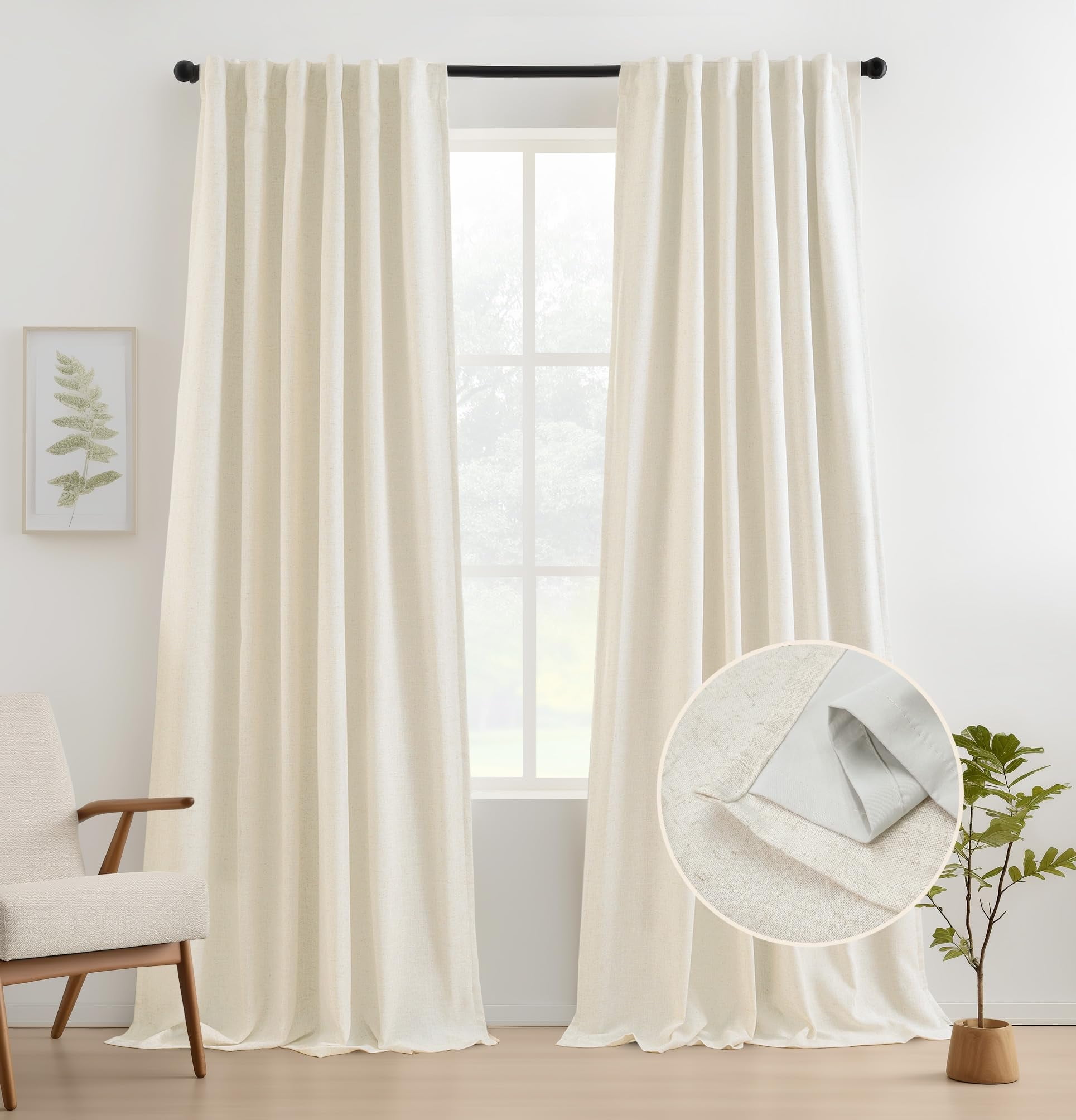 DriftAway 100% Blackout Natural Linen Curtains for Bedroom 94 Inches ...