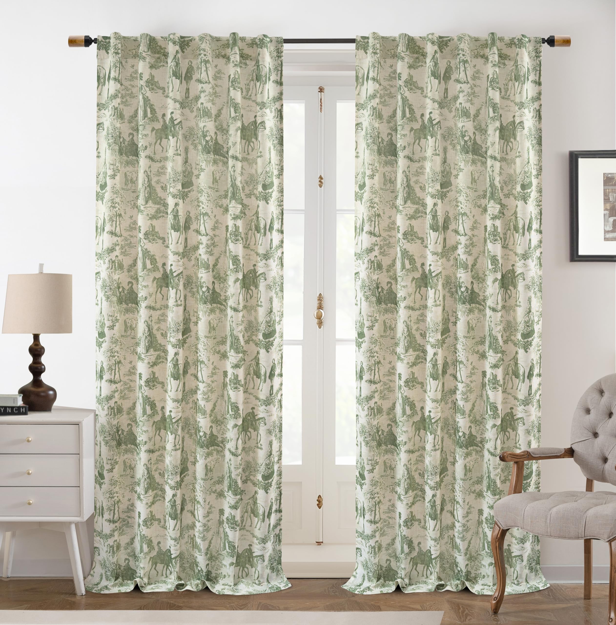 DriftAway 100% Blackout Toile Linen Curtains for Bedroom Double Layer ...